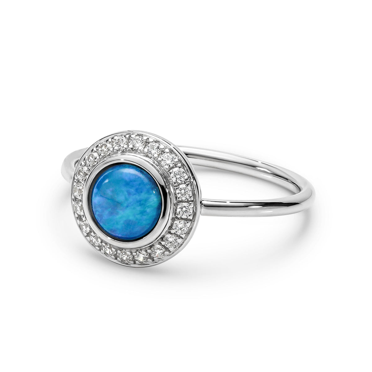 Blue Australian Opal Halo Ring with CZ | Ikecho Australia