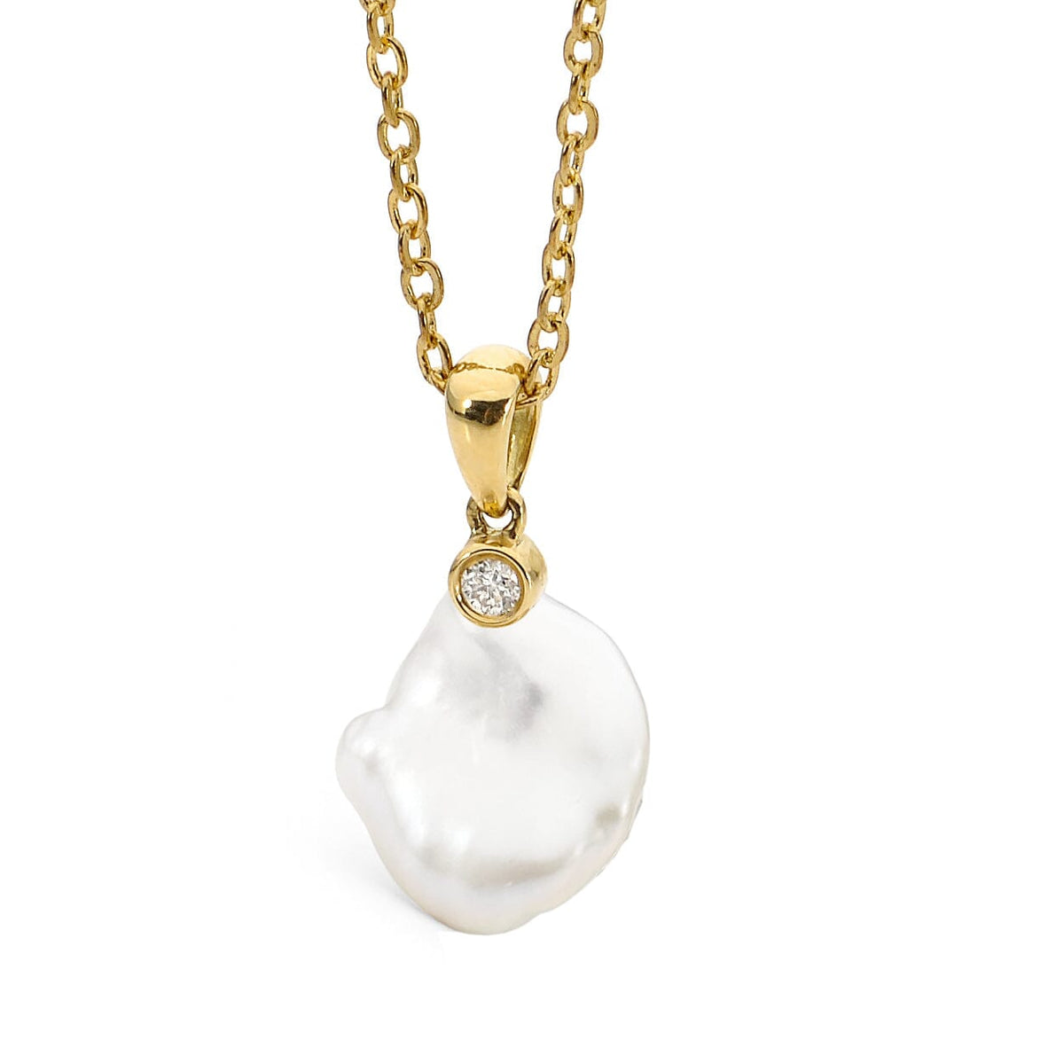 Keshi Freshwater Pearl & Diamond Pendant in 9ct Gold | Ikecho Australia